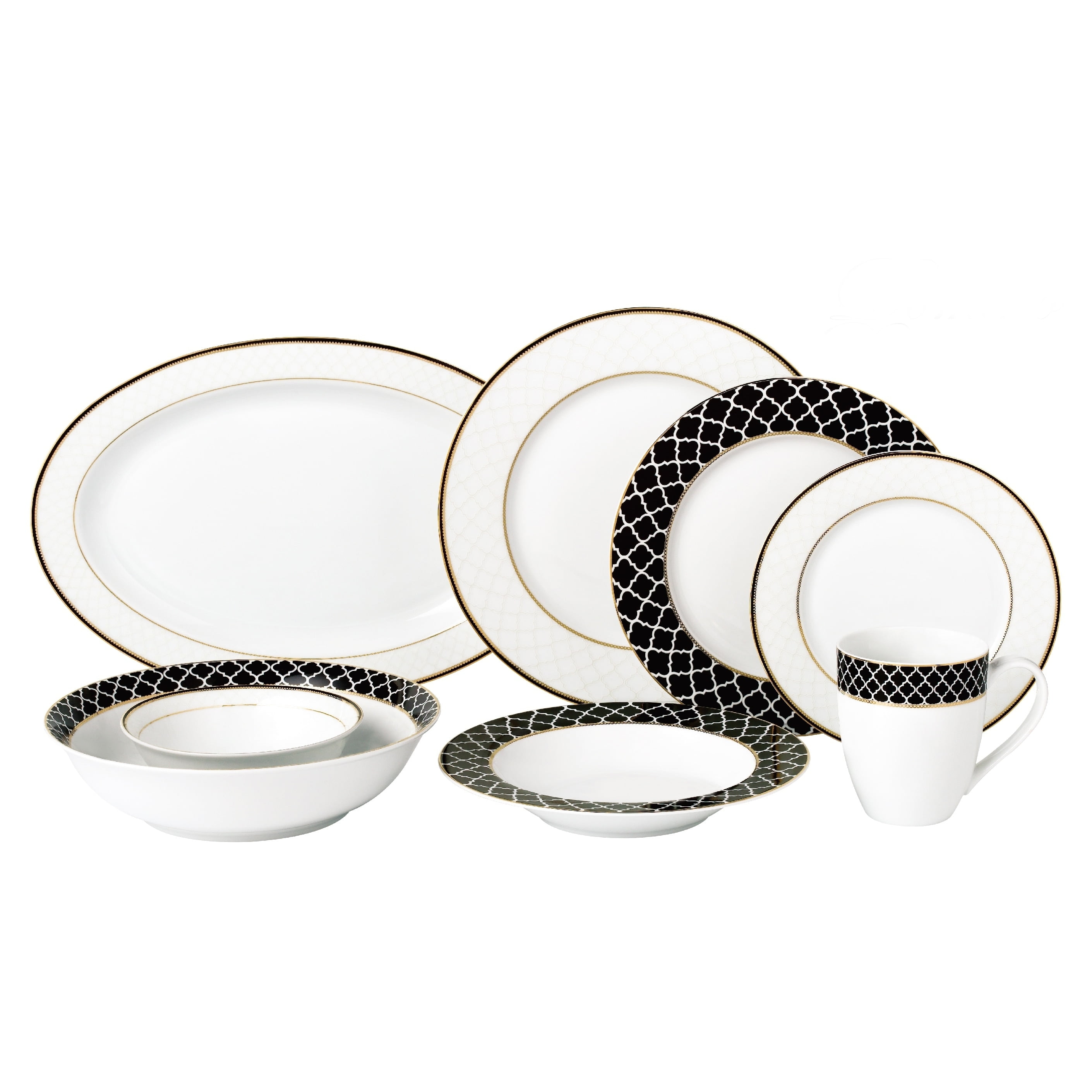 Lorren Home 50 Piece New Bone China Dinnerware Set Service for 8-Domino ...