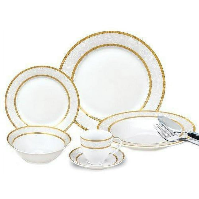 Lorren Home Trends Amelia 24-Piece Porcelain Dinnerware Set with Gold ...