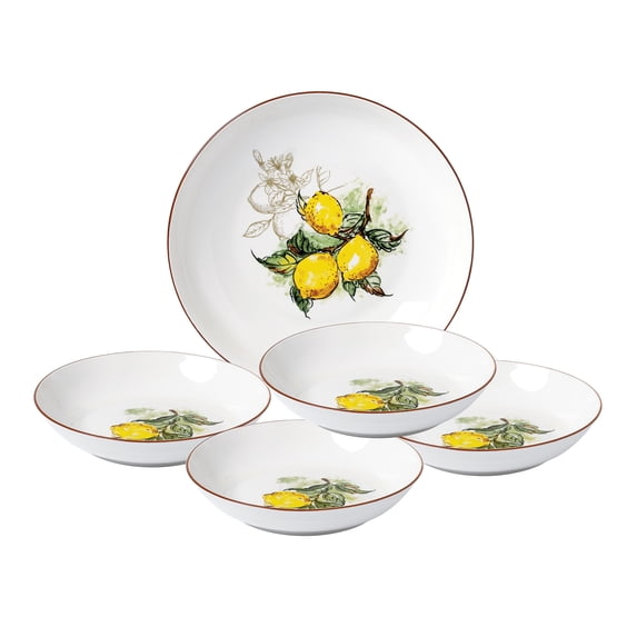 Lorren Home Trends 5 Piece Porcelain Pasta Set, 1 Serving Bowl and 4 ...