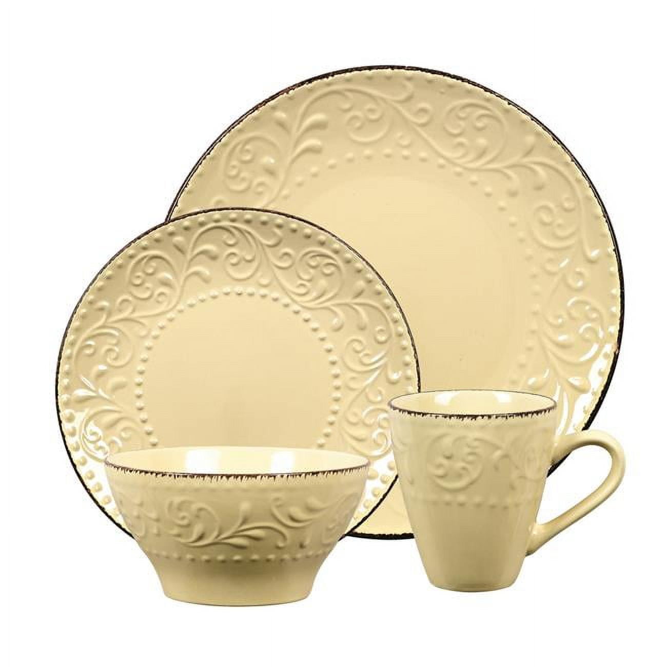 Lorren Home Trends LH529 16 Piece Stoneware Scroll Dinnerware Set ...