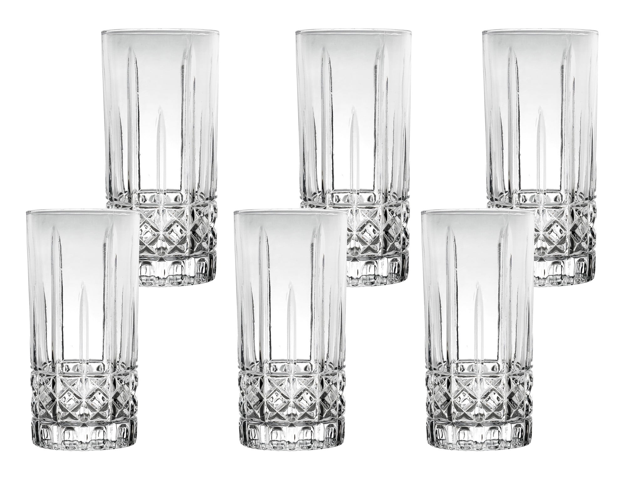 Lorren Home Trends Highball Glass Set, Textured Cut Glass, 12 Ounce ...