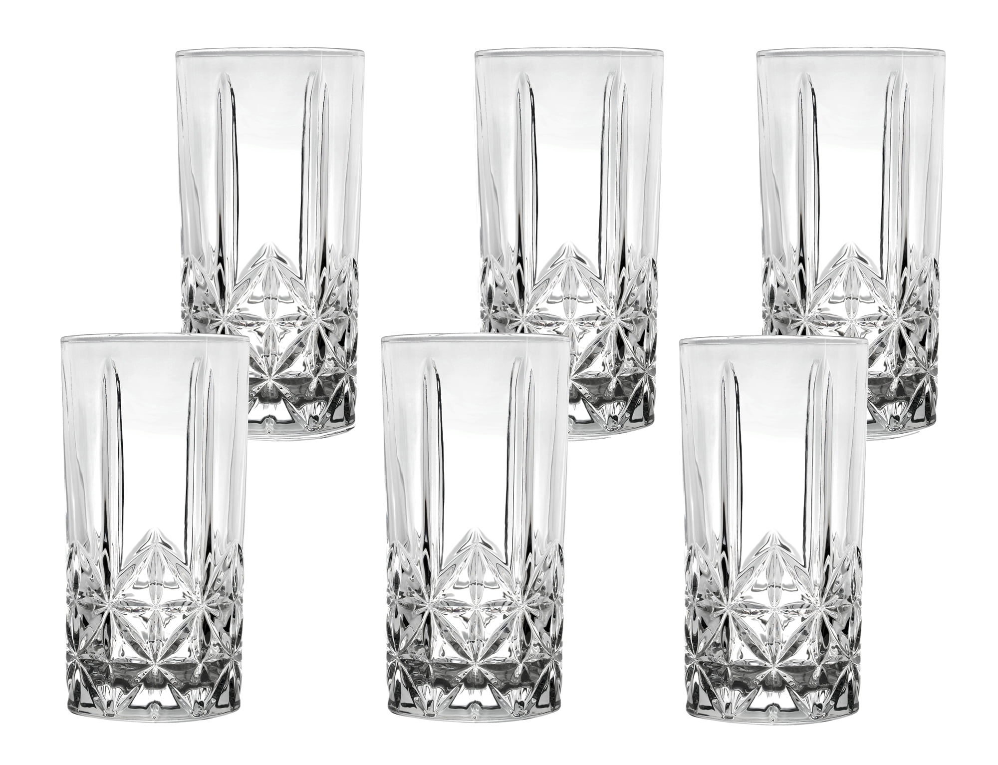 Lorren Home Trends 12oz Tall Drinking Glassware Set of 6, Textured Cut ...