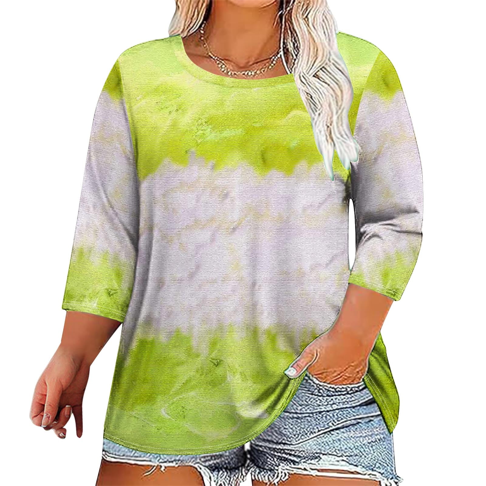 Lorytime 3/4 Length Sleeve Womens Tops Plus Size Tunic Cotton Oversized ...