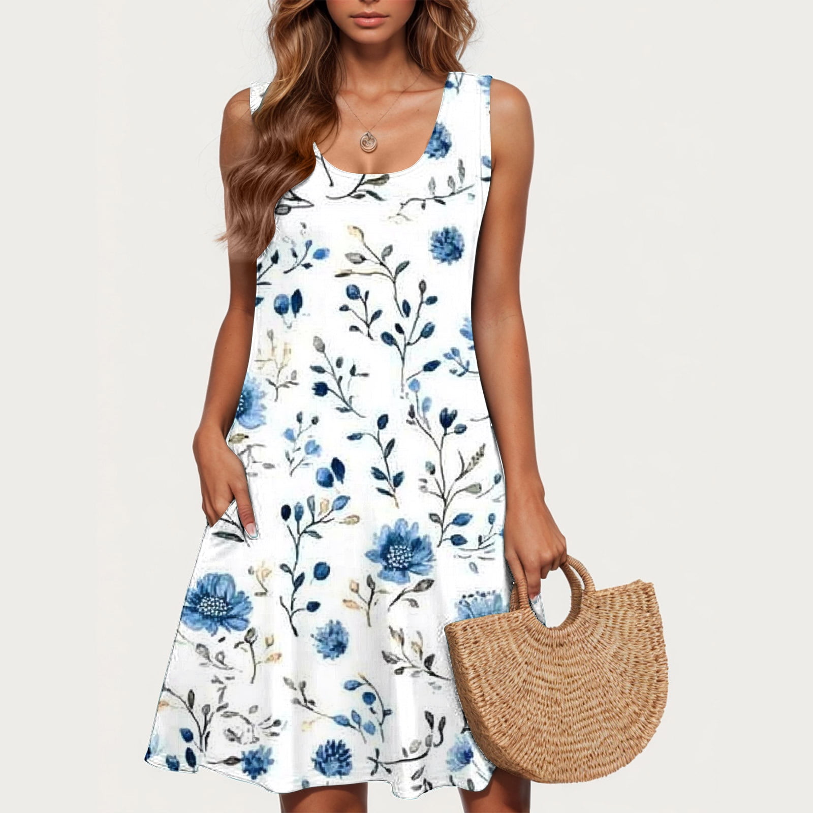 Lorytime Flowy Dresses for Women Short Summer with Pocket Sleeveless ...