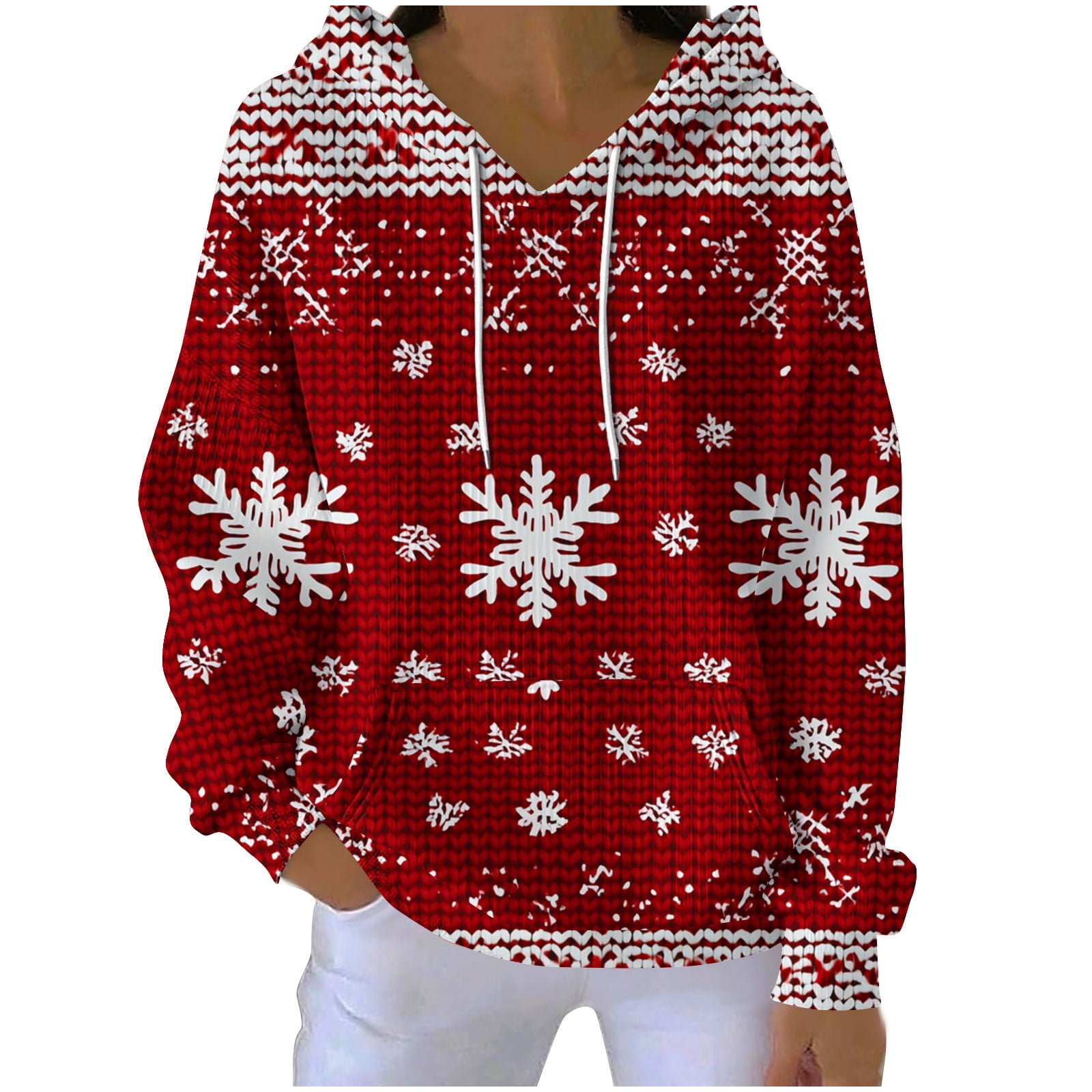 Lorytime Hoodies for Women Fleece Christmas Snowflakes Print Sweatshirt ...
