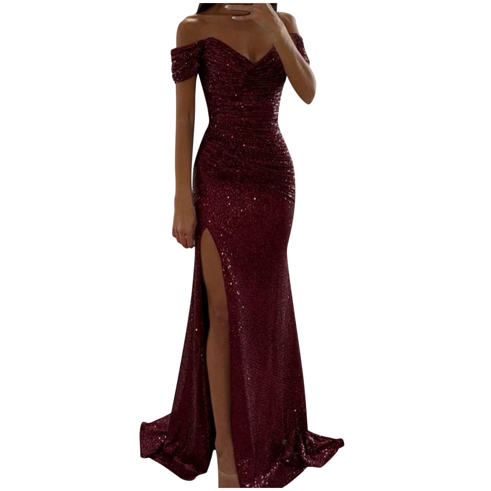 Lorytime Mermaid Dress for Women Formal Maxi Bodycon Gown Split Off ...