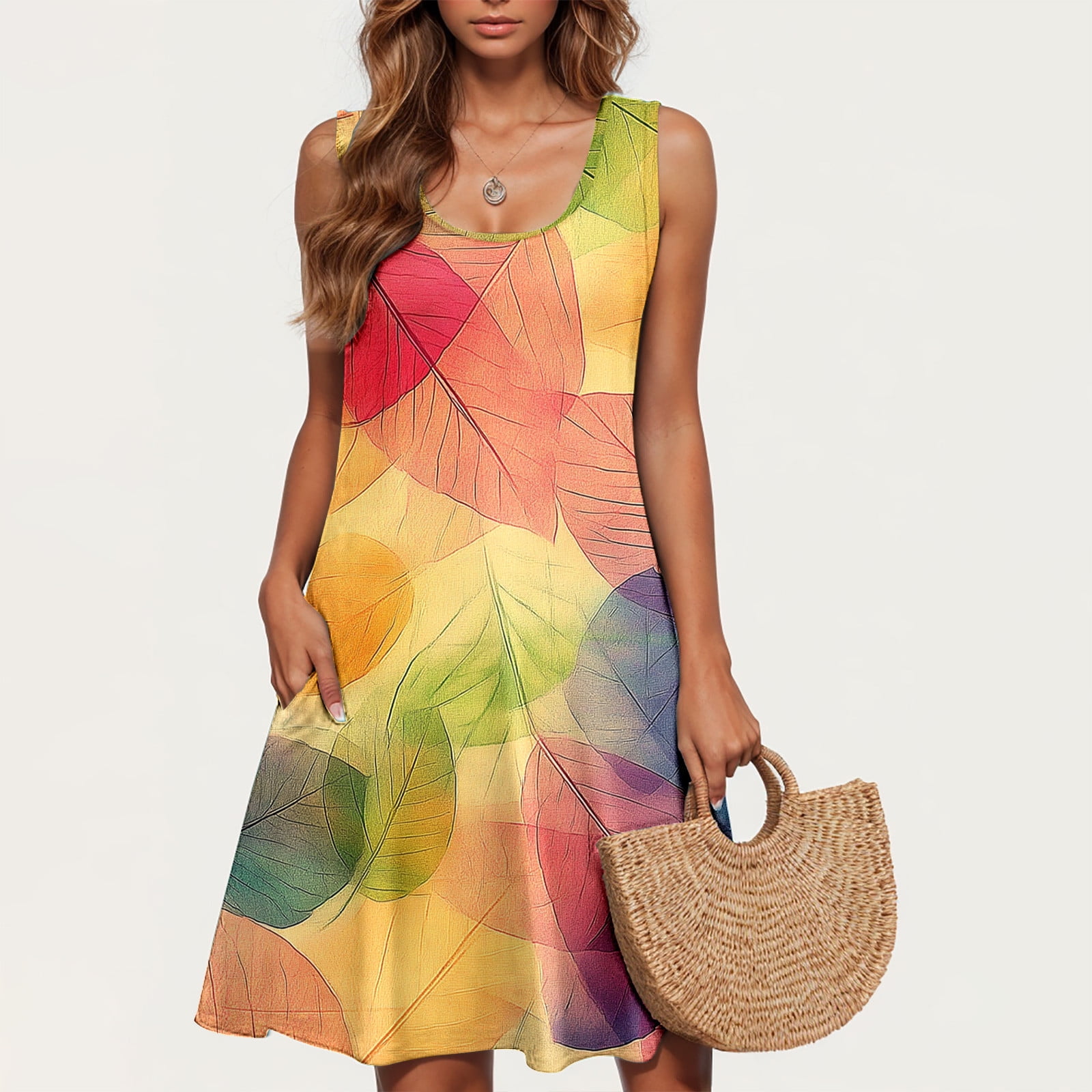 Lorytime Sundresses for Women Mini Green Summer with Pocket Sleeveless ...