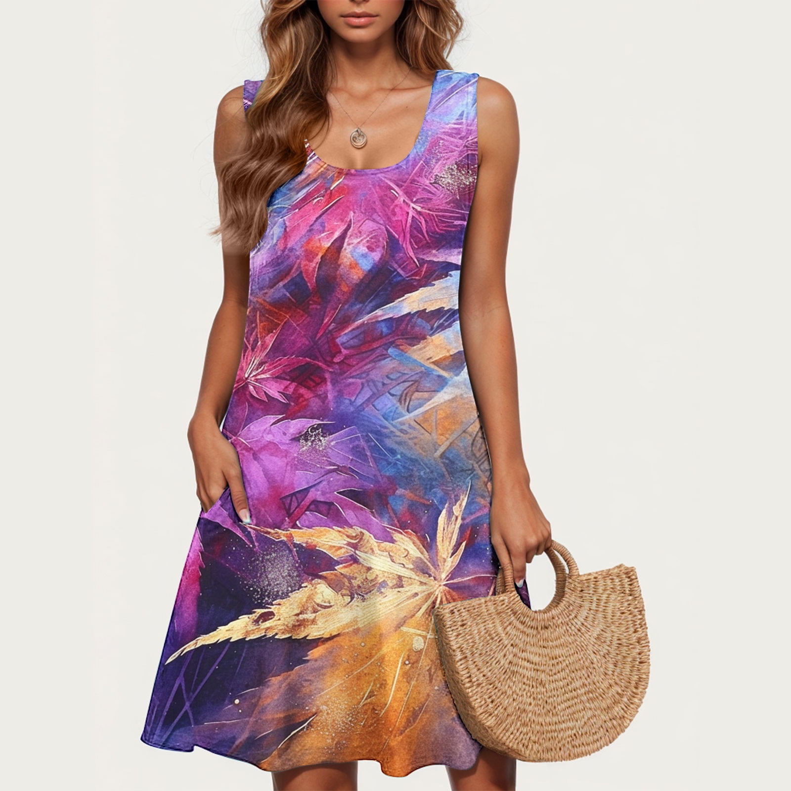 Lorytime Sundresses for Women Mini Summer with Pocket Sleeveless Tank ...