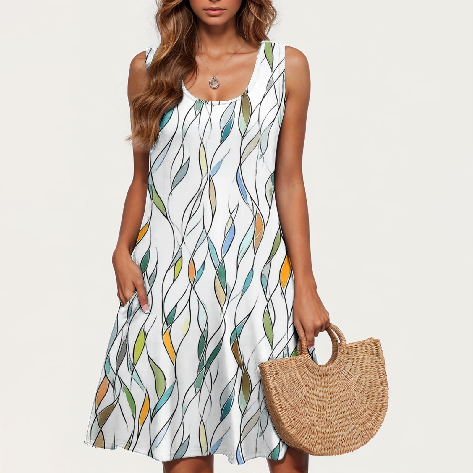 Lorytime Vacation Dresses for Women Sleeveless Green Summer with Pocket ...