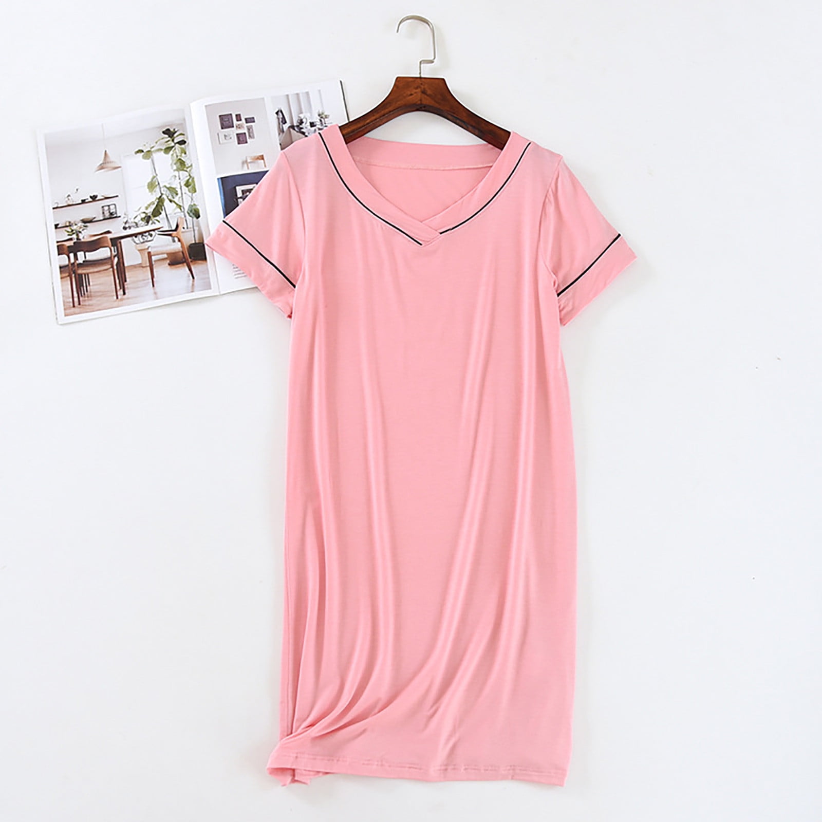 Lorytime Women Pajama Dresses Gowns Midi Short Sleeve Model Nightdress ...