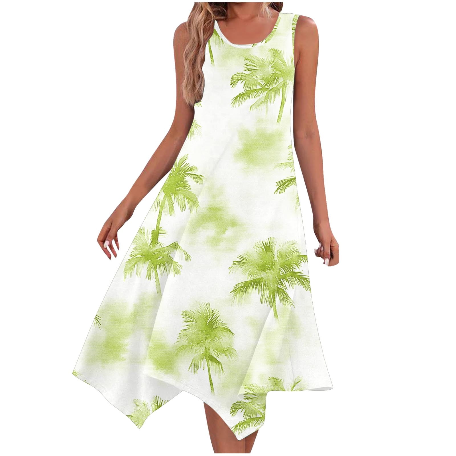 Lorytime Women's Dresses Summer Mid Length Green with Pocket Sleeveless ...