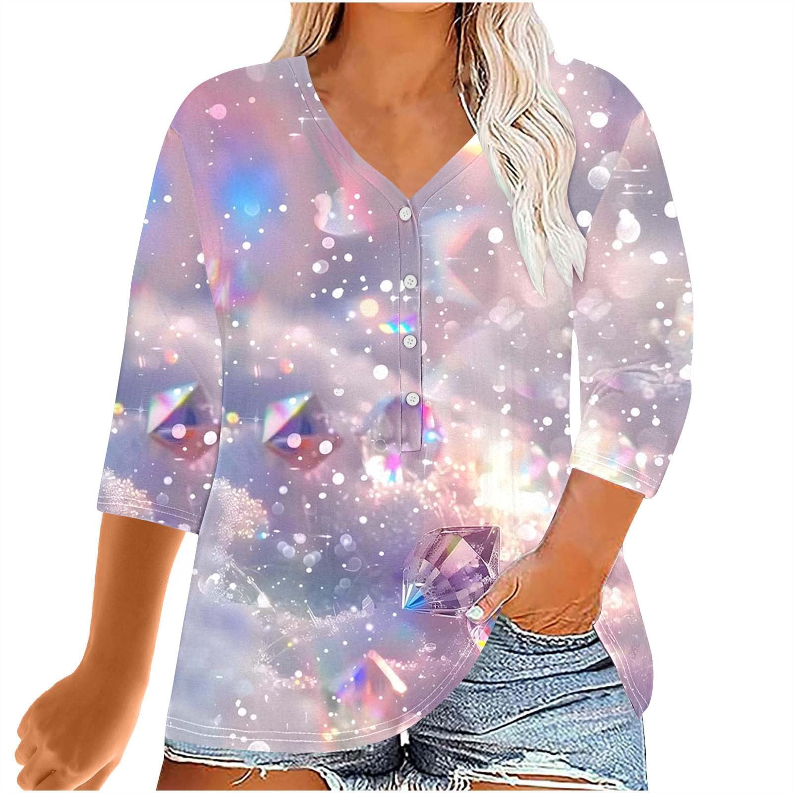 Lorytime Womens 3/4 Sleeve Summer Tops Plus Size Tunic Cotton Oversized ...