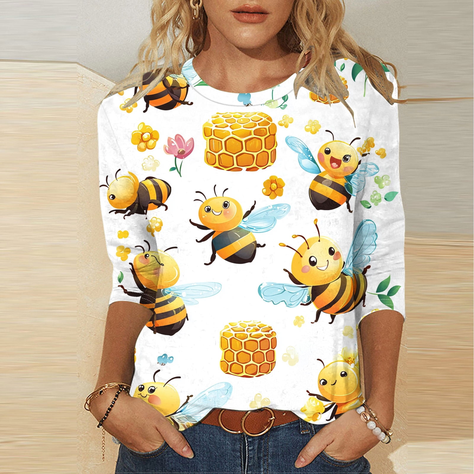 Lorytime Womens 3/4 Sleeve Tops Plus Size Tunic Bee Festival Tops ...