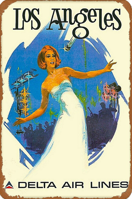 Los Angeles California Delta Air lines Vintage Travel Advertisement ...