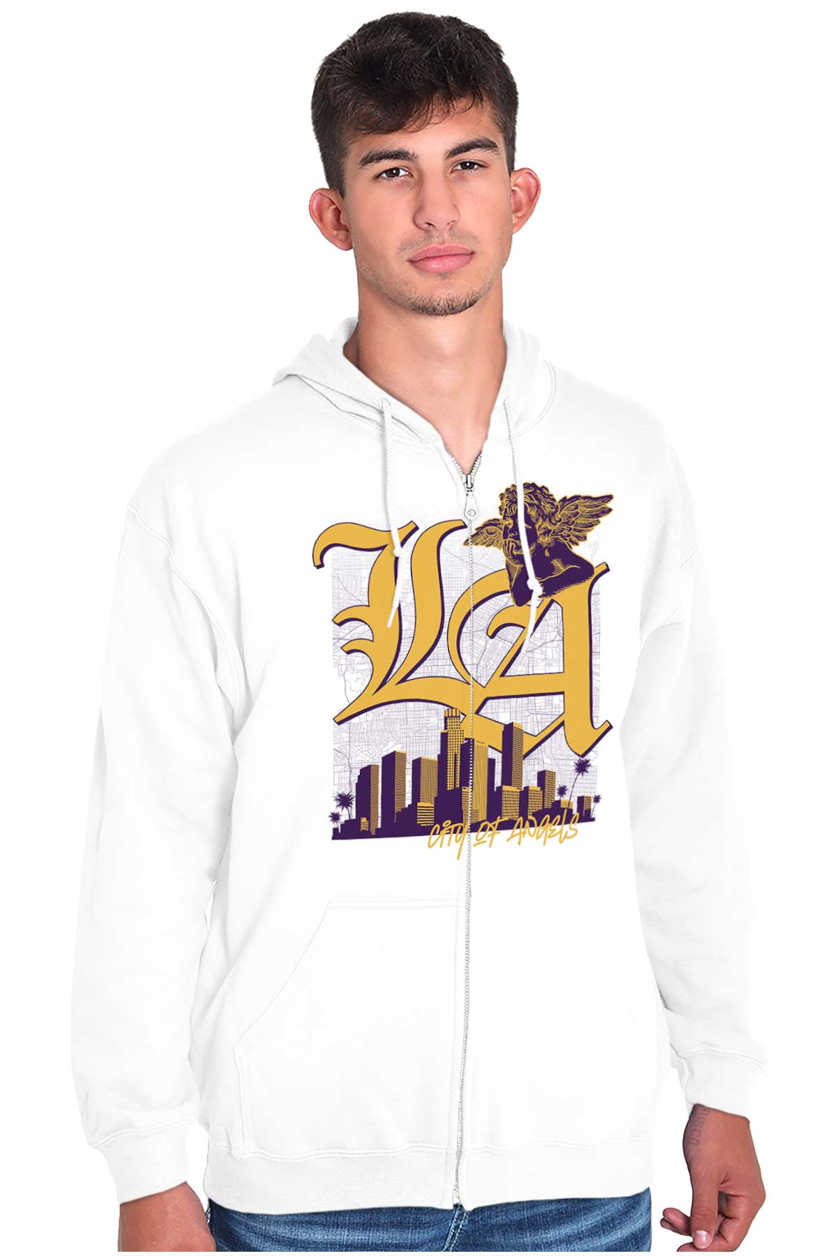Los Angeles LA City of Angels Skyline Zip Up Hoodie Men's Women's ...