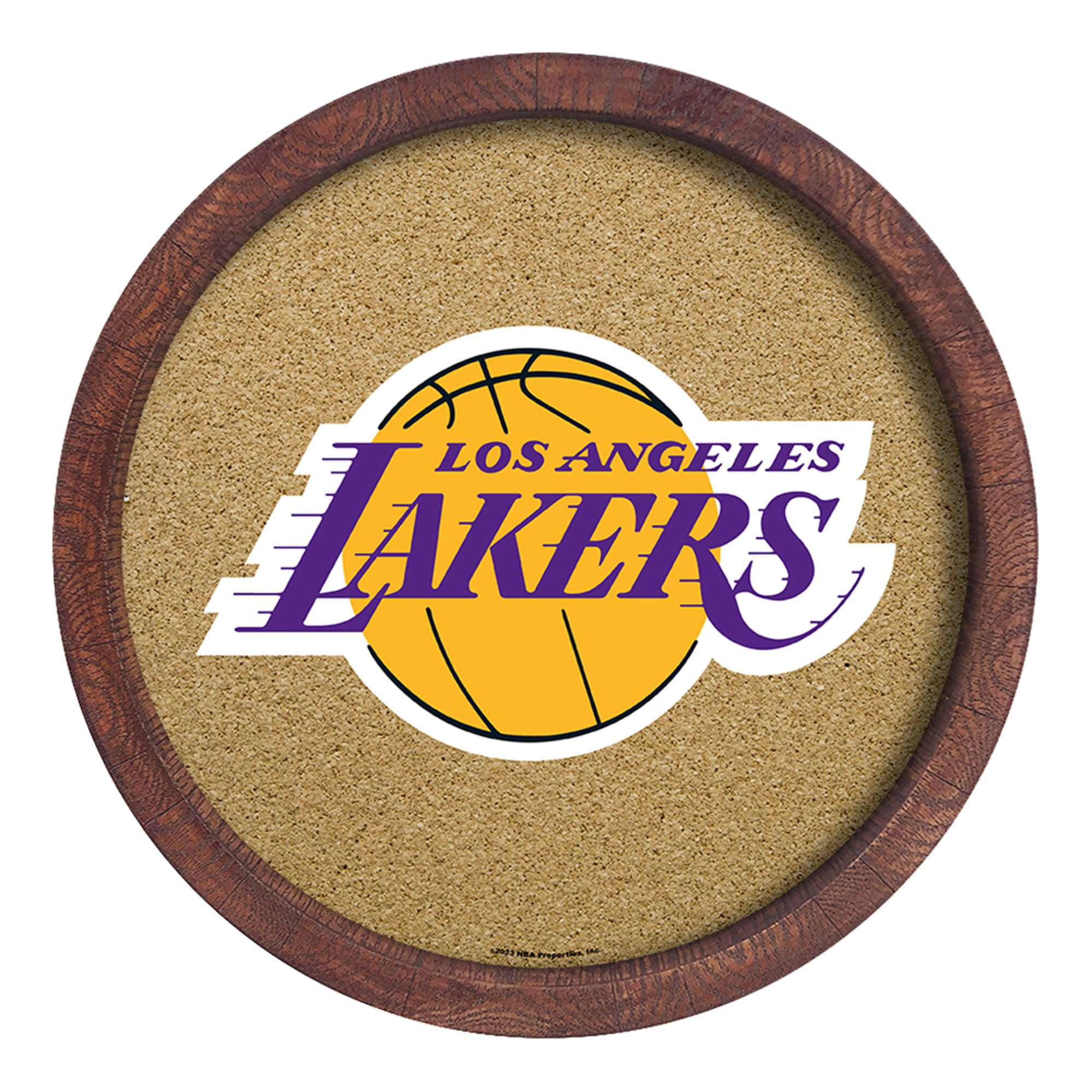 Los Angeles Lakers 20.25'' Round Faux Barrel Framed Cork Board ...