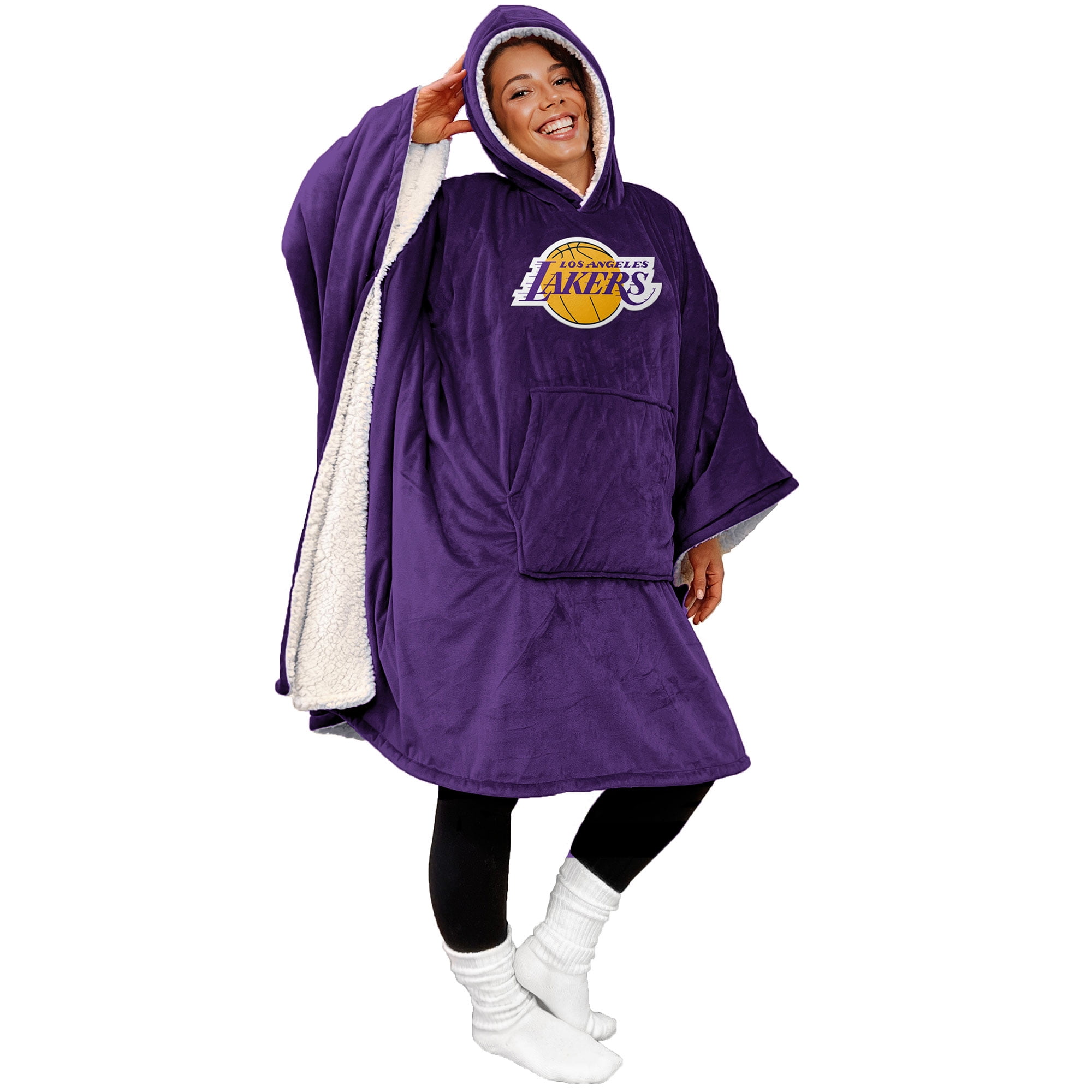 Los Angeles Lakers 60" x 80" Logo Patch Team Color Bloncho with Sherpa ...