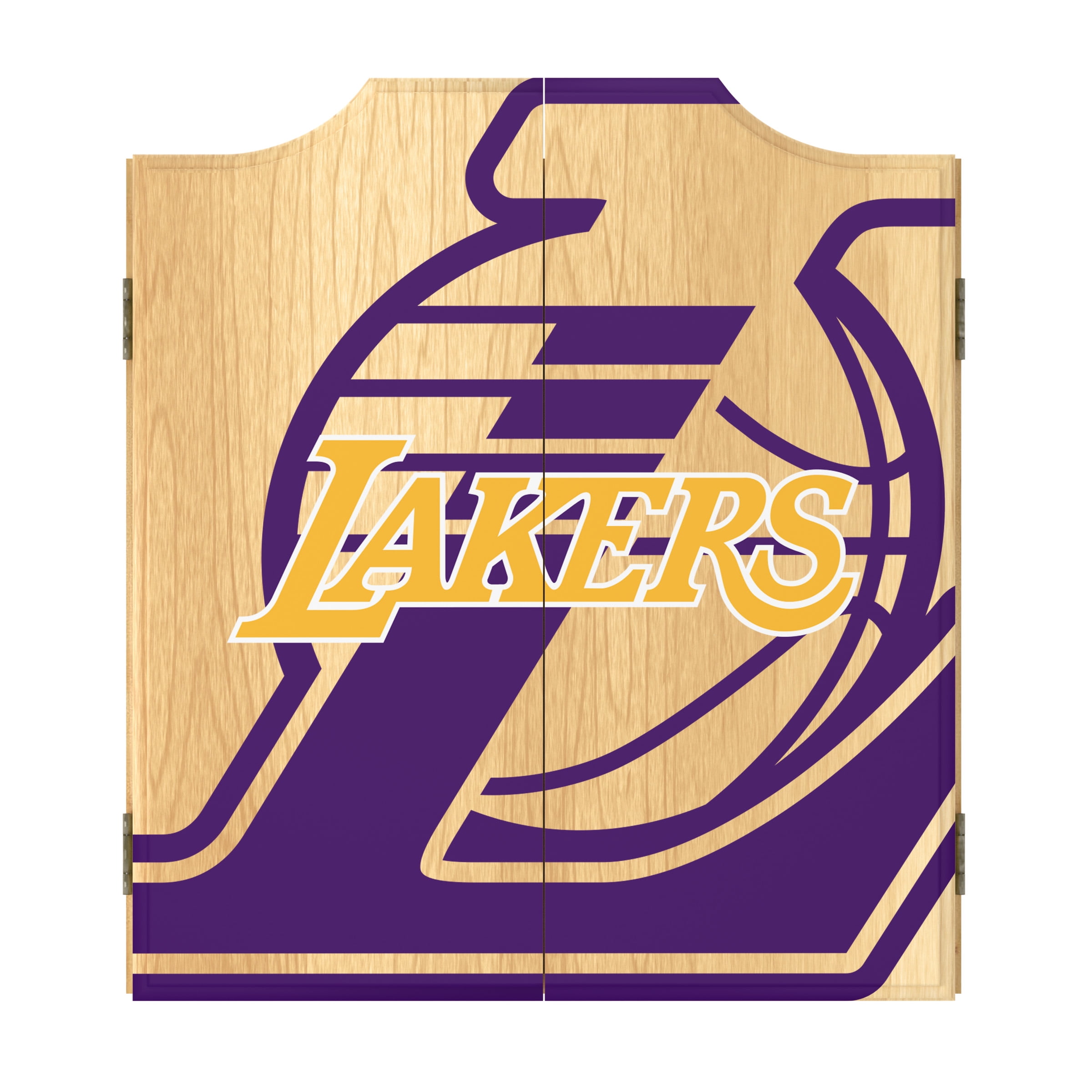 Los Angeles Lakers Fade Dart Board Cabinet Set with 6 Steel Tip Darts ...