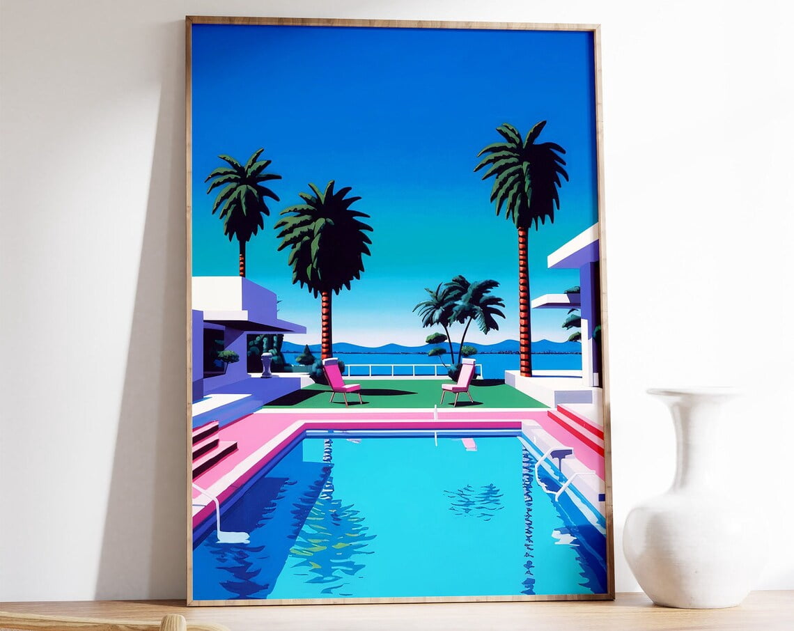 Los Angeles Pool Print, 80'S Swimming Pool Poster, Retro California ...