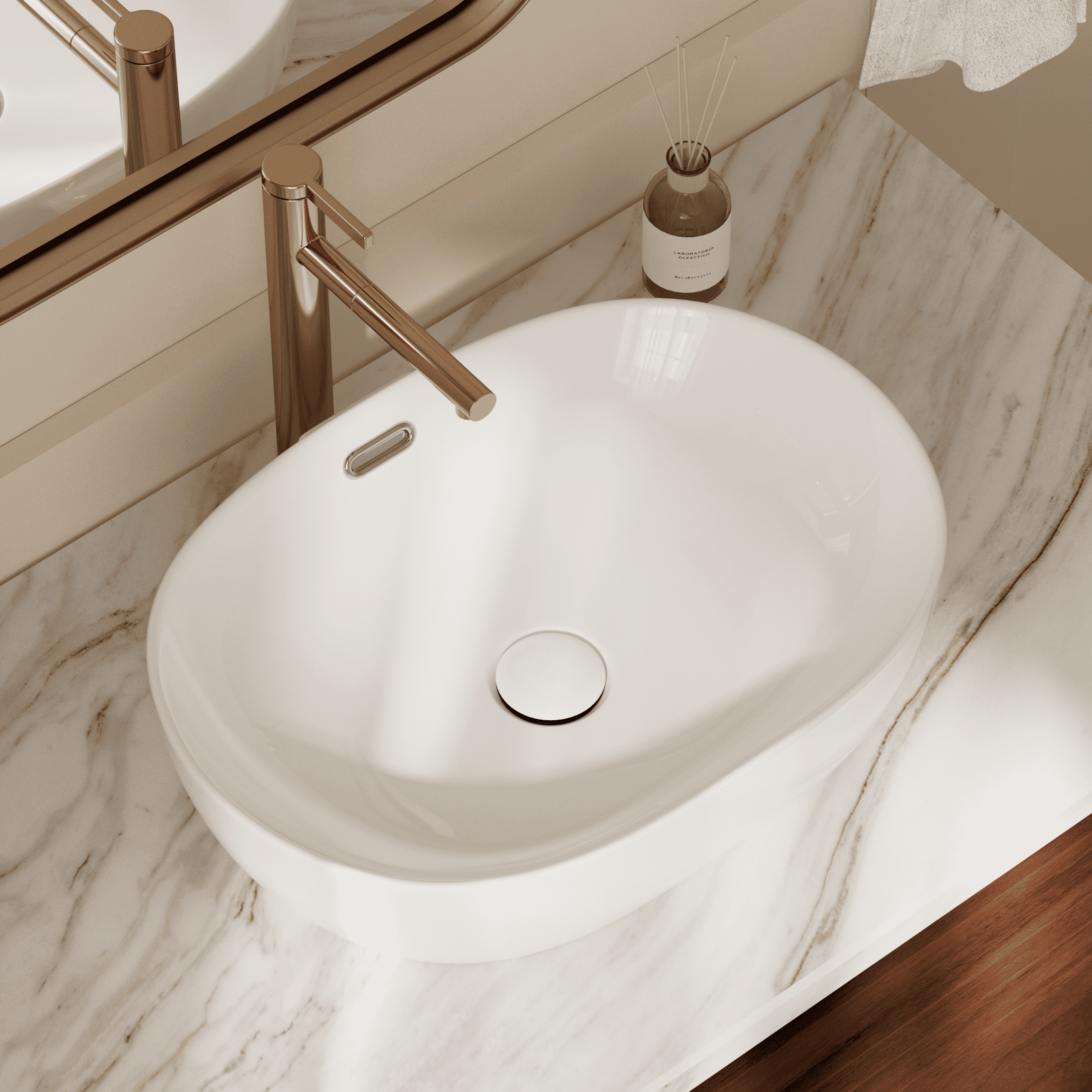 Los Flexi 19" x 14" Oval Vessel Sink with Overflow, White Ceramic Above ...