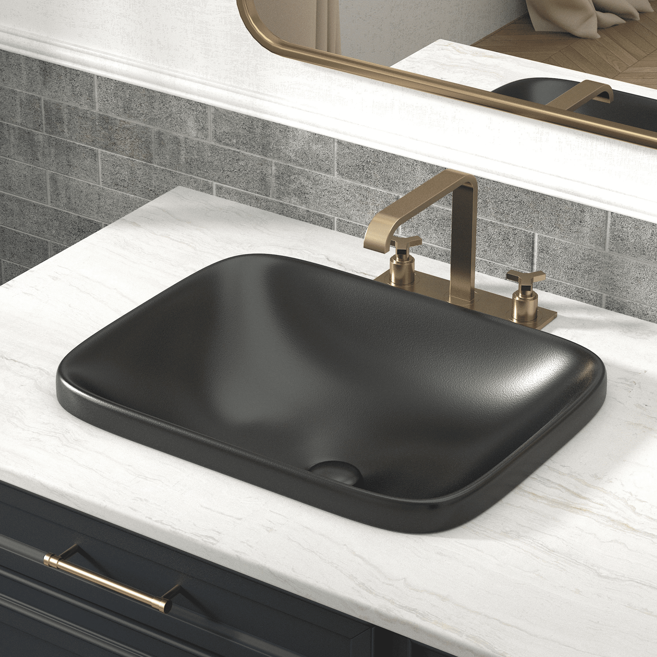 Los Flexi 20"x15" Matte Black Rectangle Semi-Recessed Bathroom Sink with Pop-Up Drain, No ...