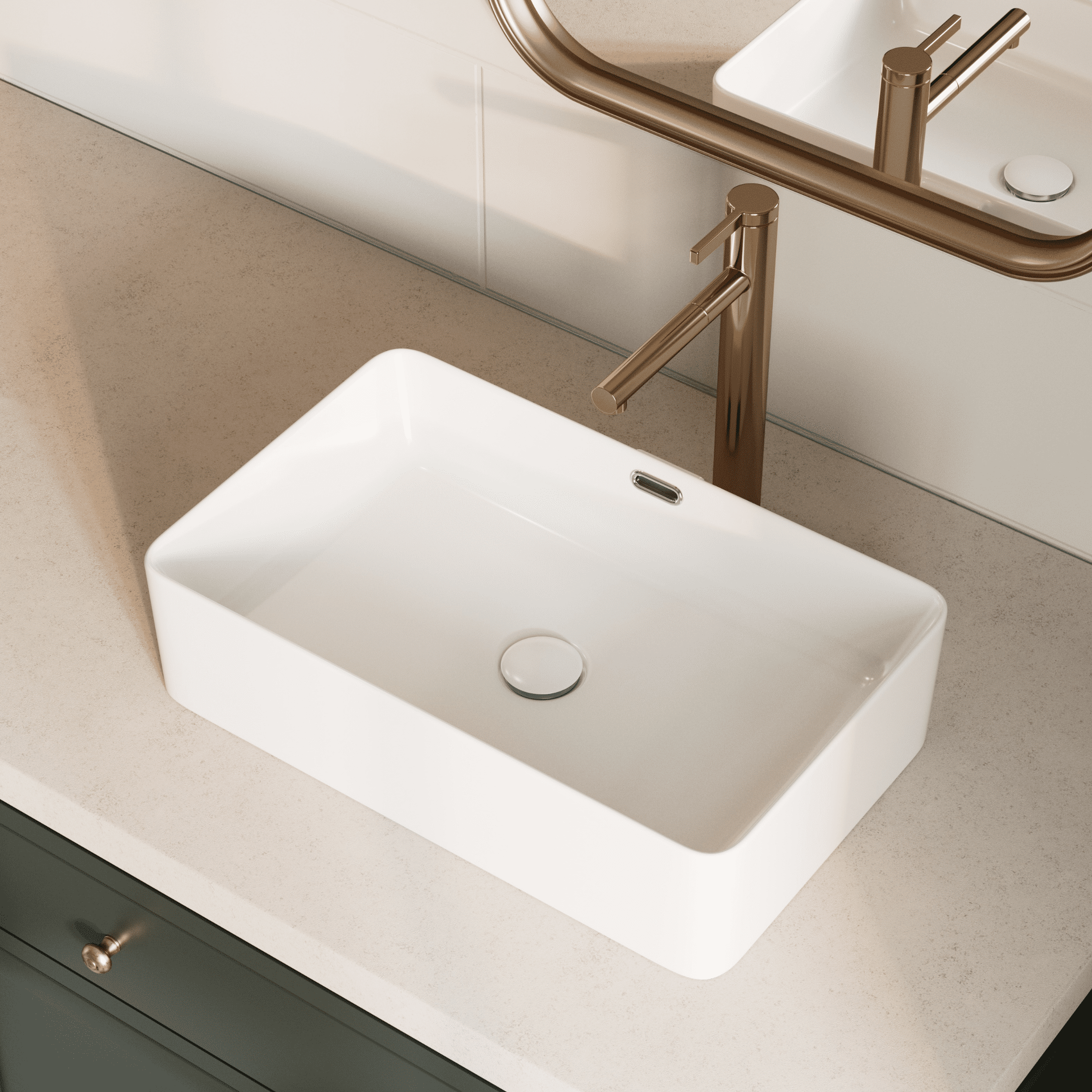 Los Flexi 22" x 13" Rectangular Vessel Sink with Rear Overflow, White ...
