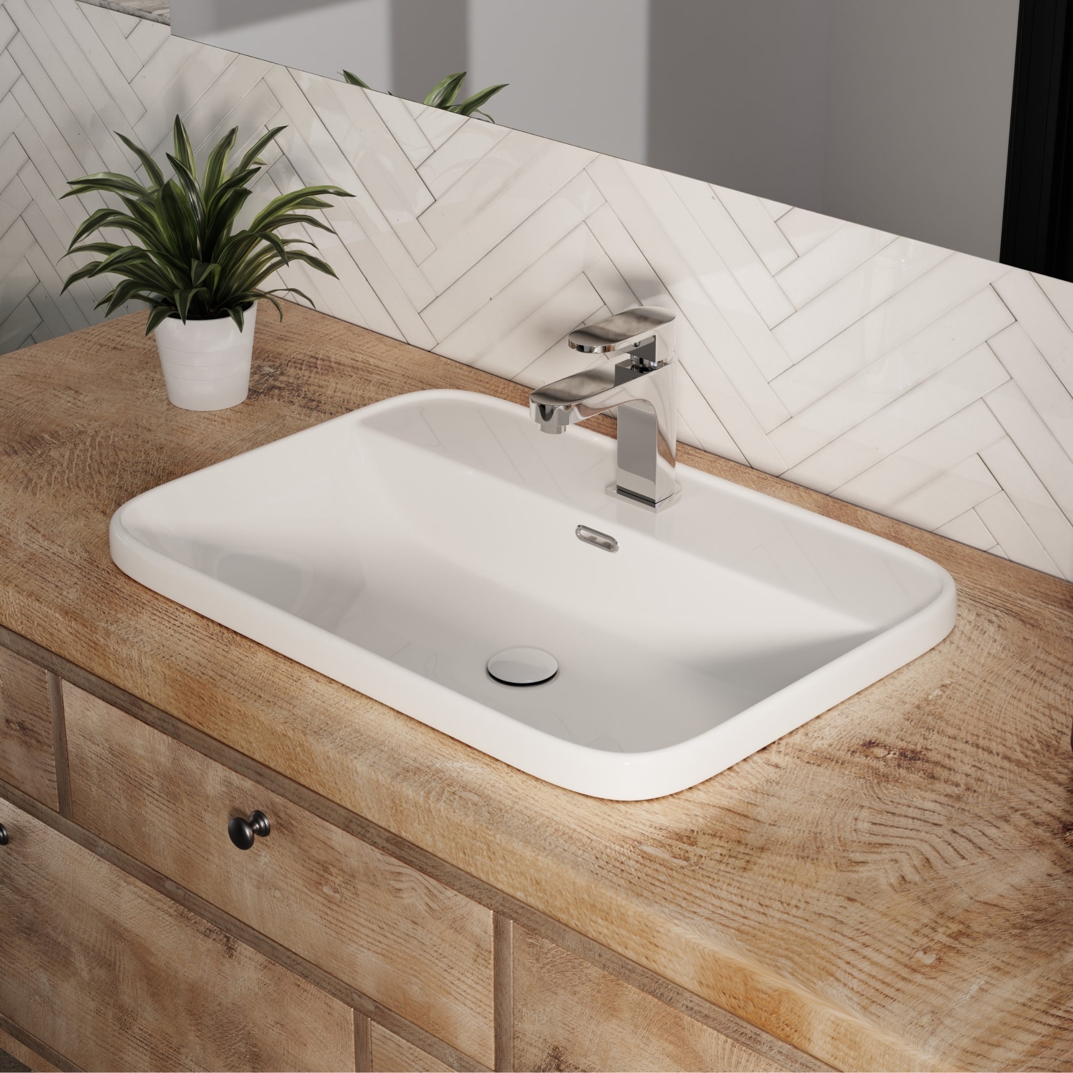 Los Flexi 24 in x 17 in White Rectangular Semi Recessed Bathroom Sink ...