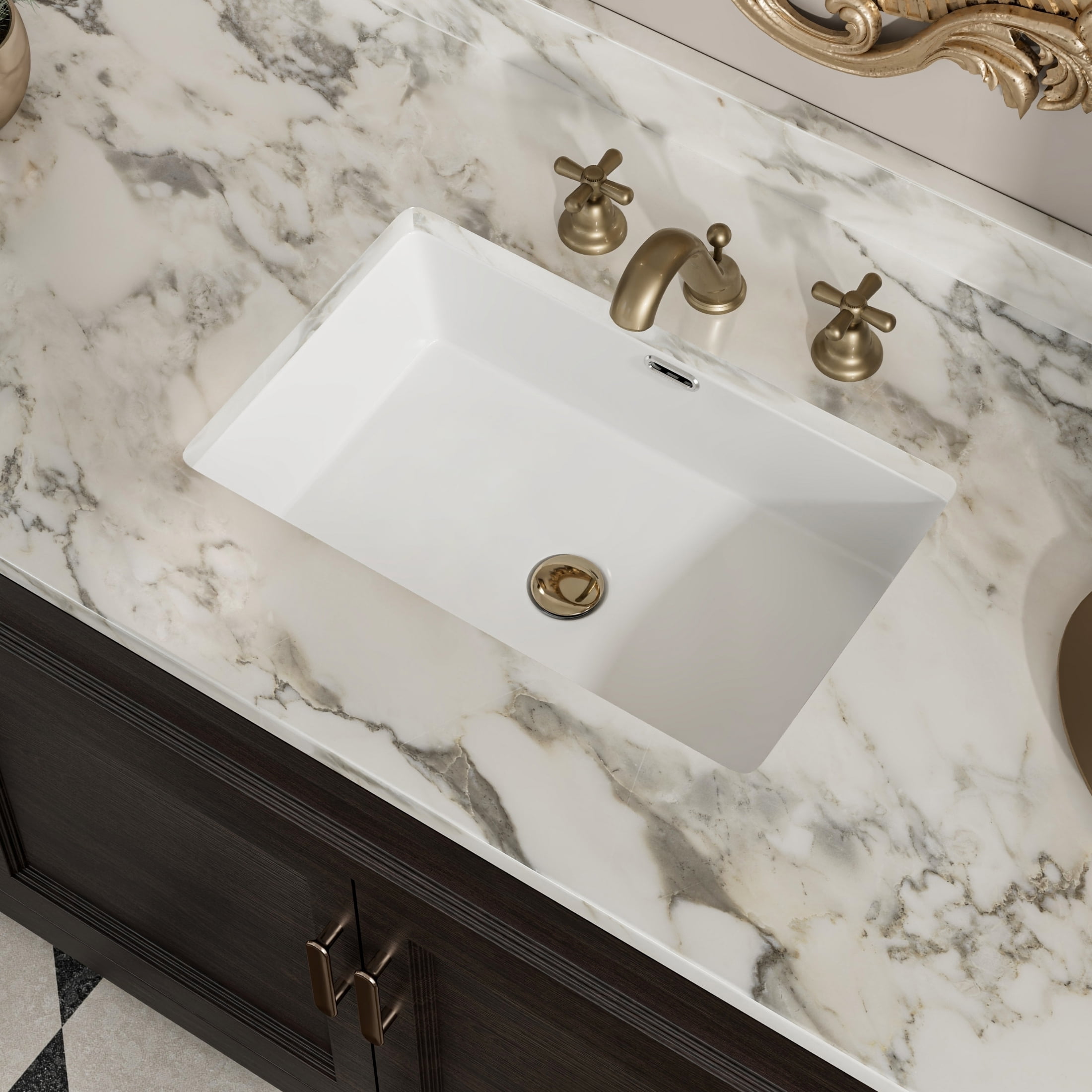 Los Flexi 24" x 16" Modern Undermount Bathroom Sink, White Ceramic ...