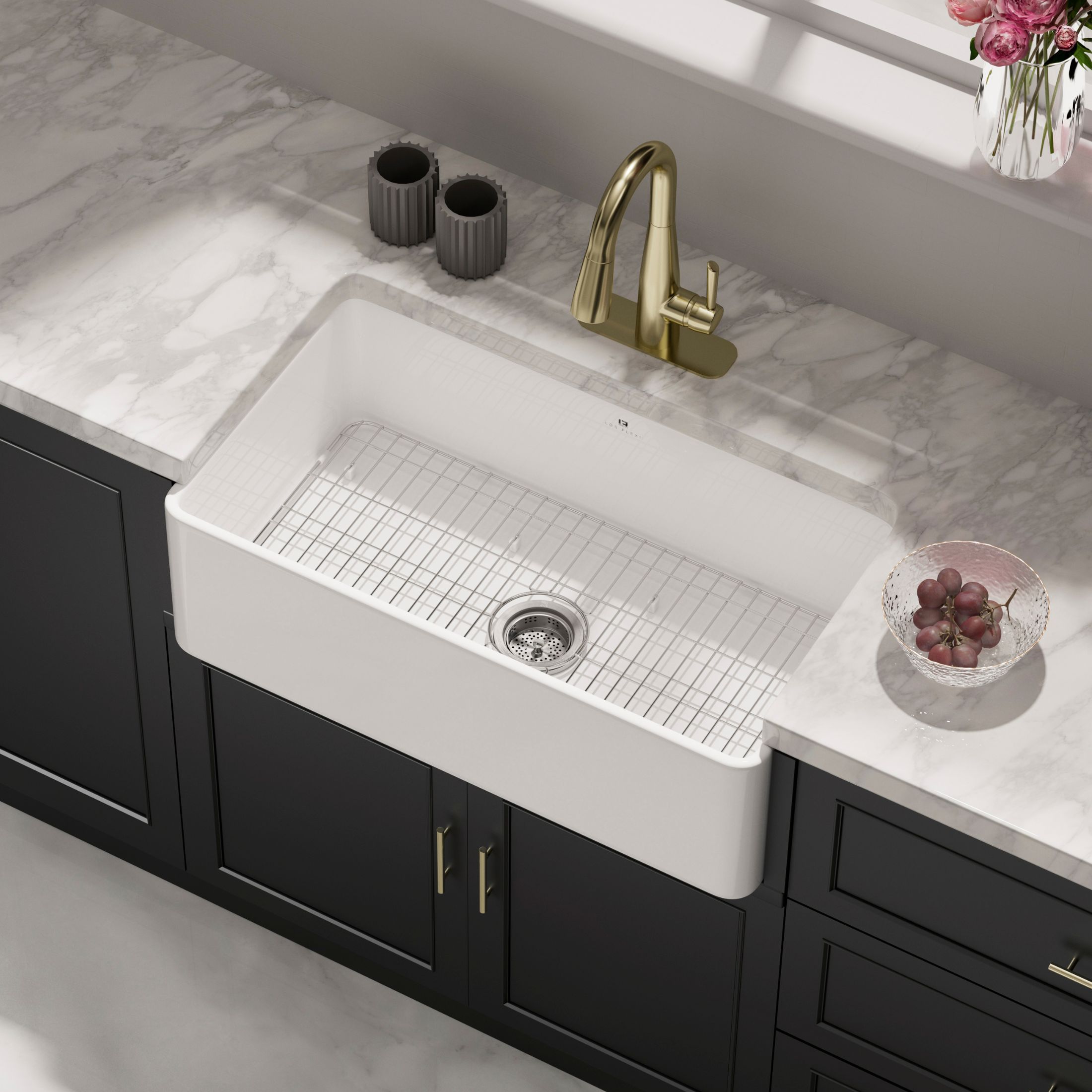 33 inch White Farmhouse Sink, Fireclay Porcelain Single Bowl Apron ...