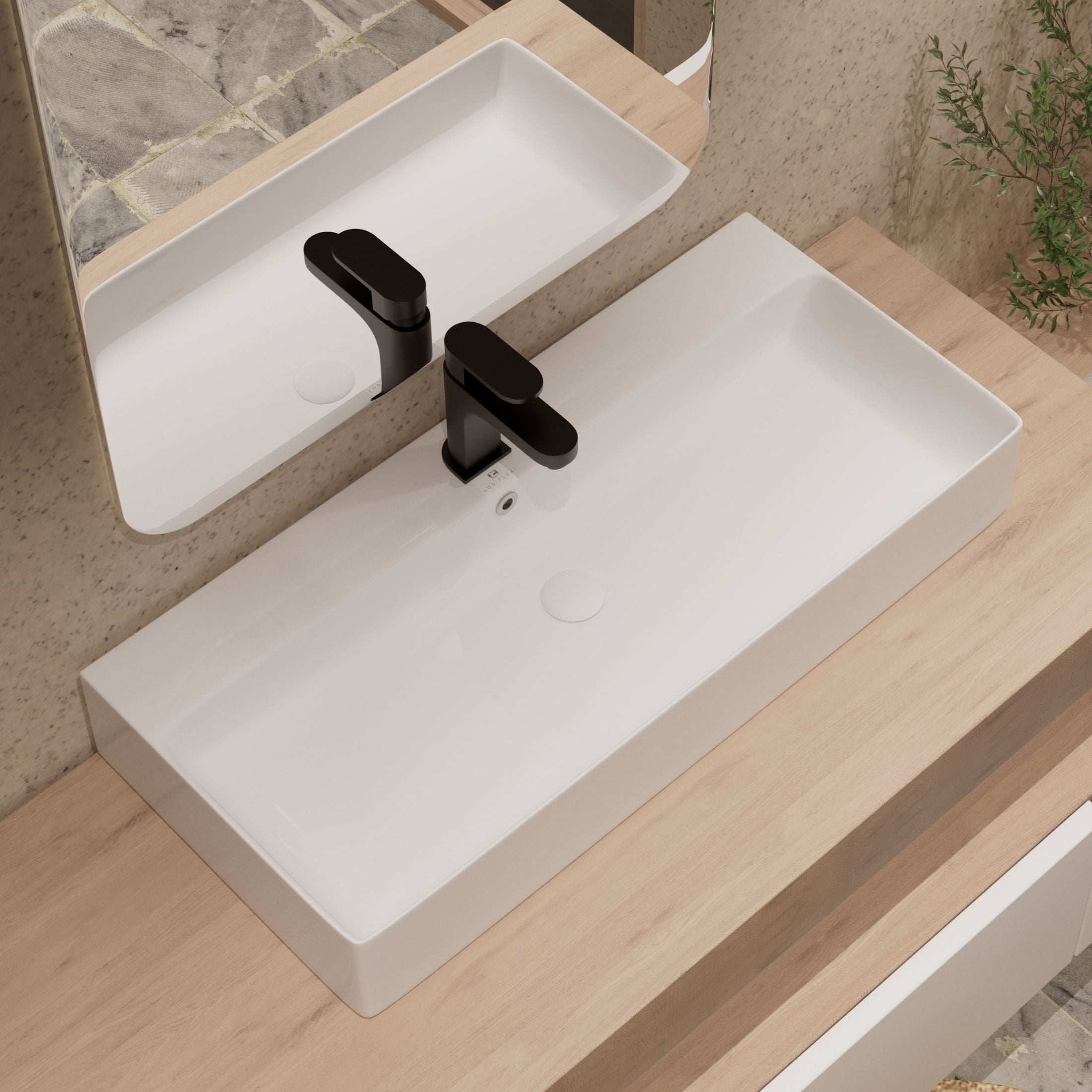 Los Flexi 36" x 16" Modern Ceramic Trough Vessel Sink, Wall-Mount or ...