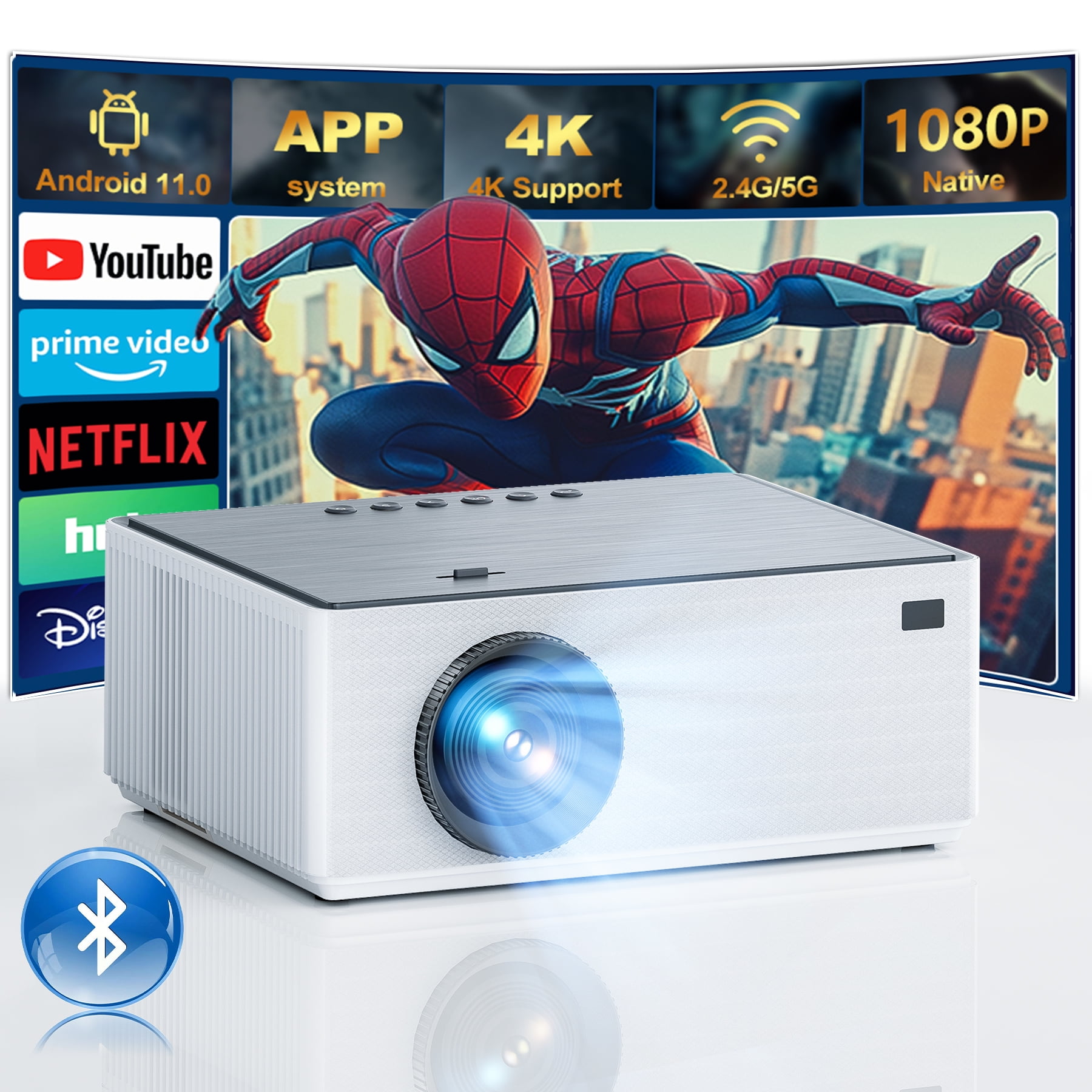 Losei 4K Support Native 1080P Movie Projector, 5G/2.4G WiFi Bluetooth ...
