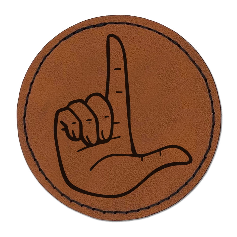 Loser L Hand Sign Symbol Round Iron-On Engraved Faux Leather Patch ...
