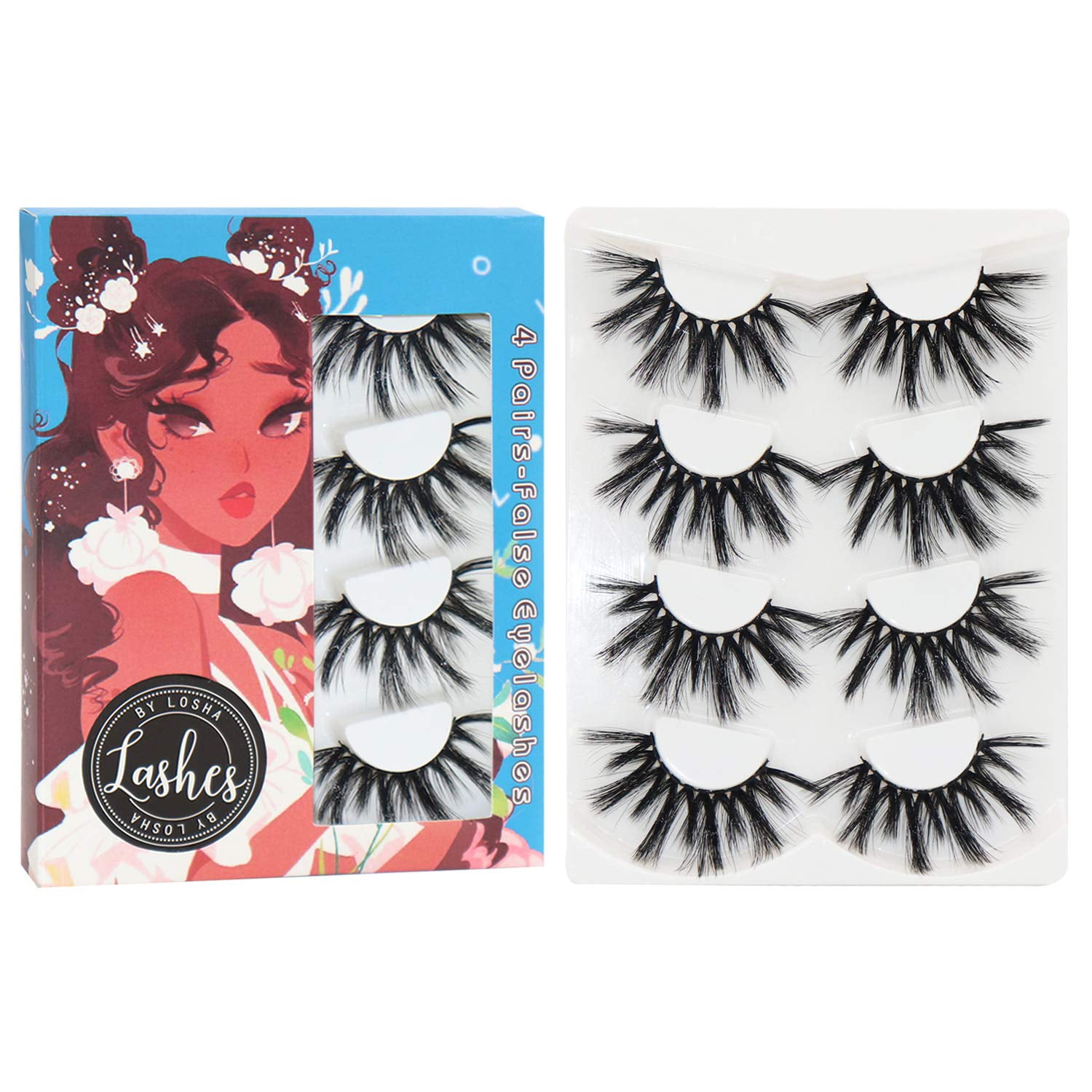 Losha 25mm Lashes 3D Faux Mink Lashes Fluffy Volume Eyelashes Thick ...