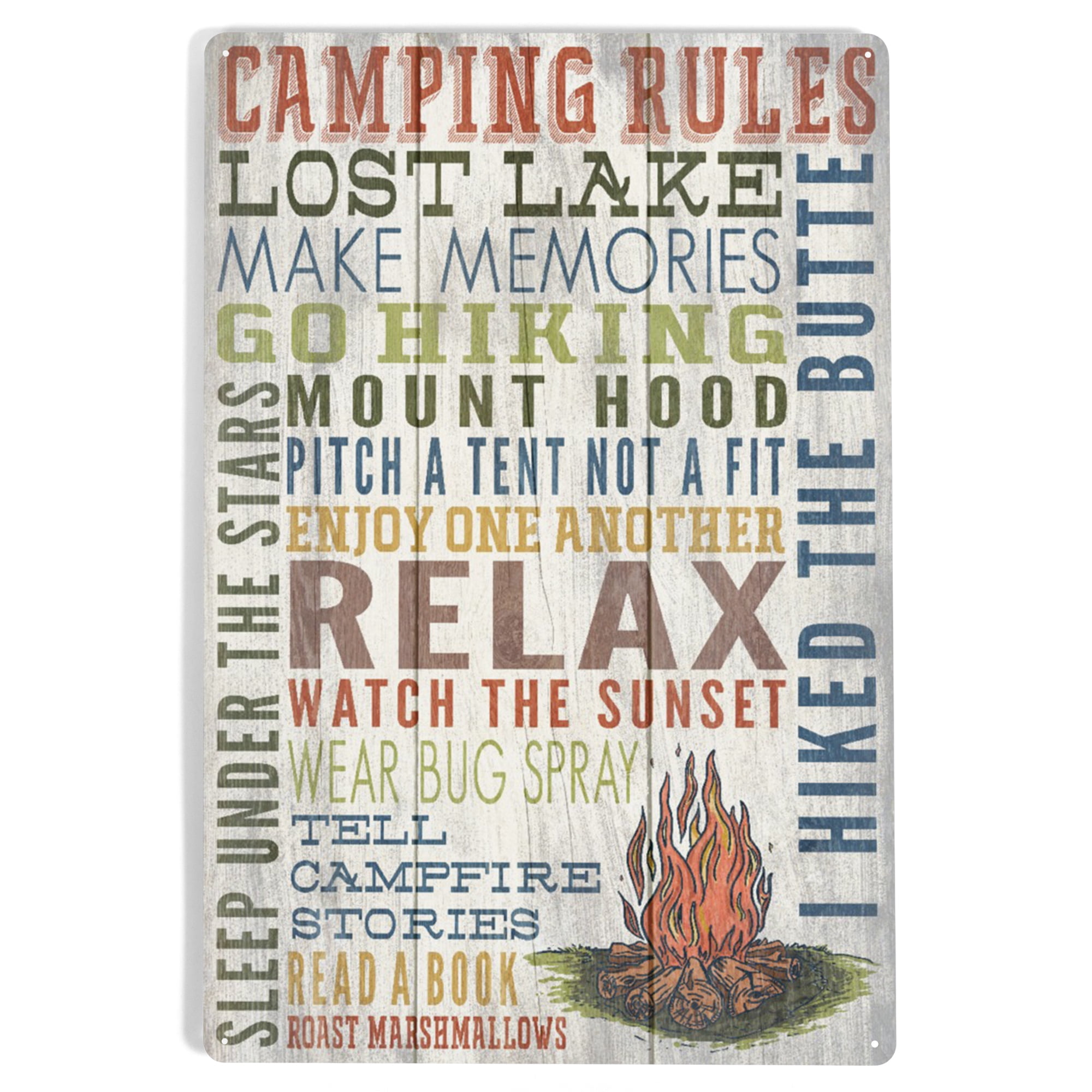 Lost Lake, Oregon, Camping Rules, Rustic Typography (12x18 Aluminum Art ...