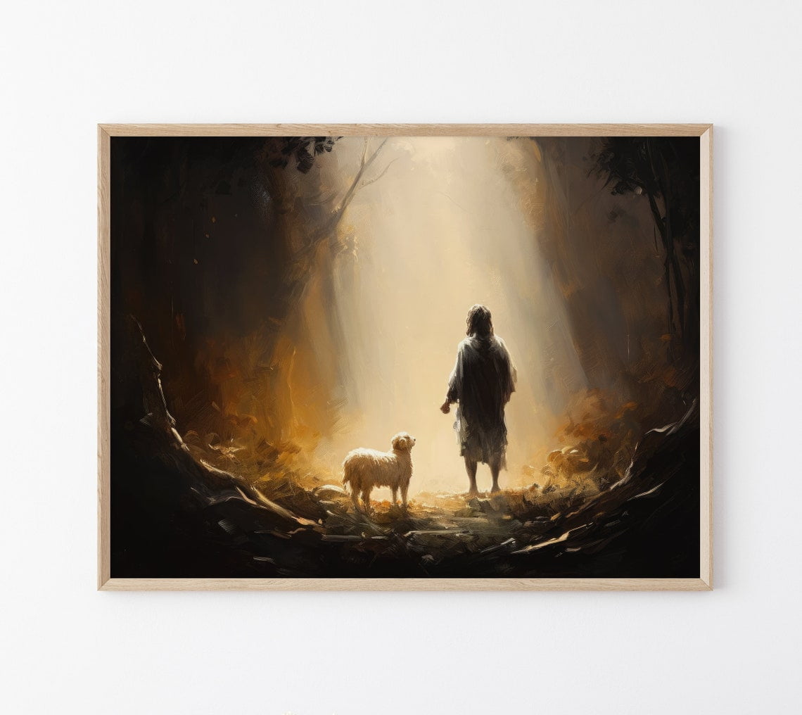 Lost Lamb Oil Painting Print, Jesus Running With Lost Lamb, Jesus Lamb ...