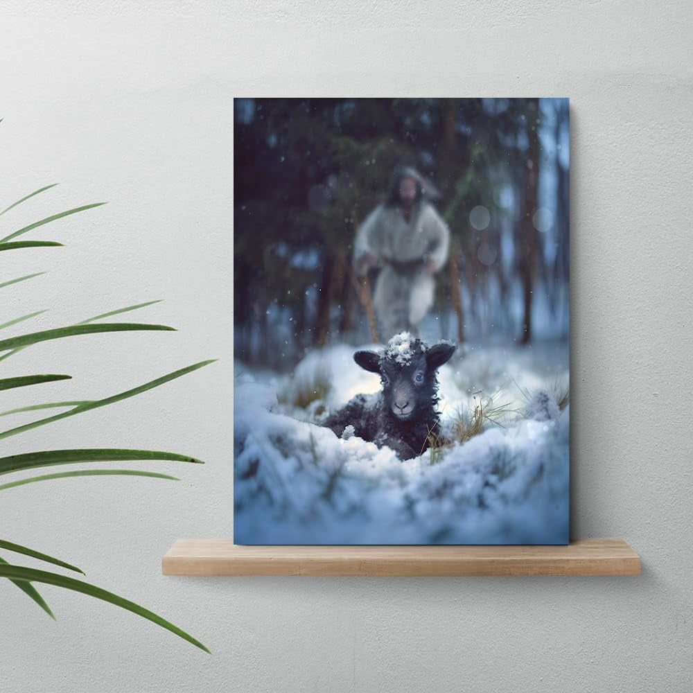 Lost Sheep Images Wall Art Jesus Runs For The Lost Sheep In Winter ...