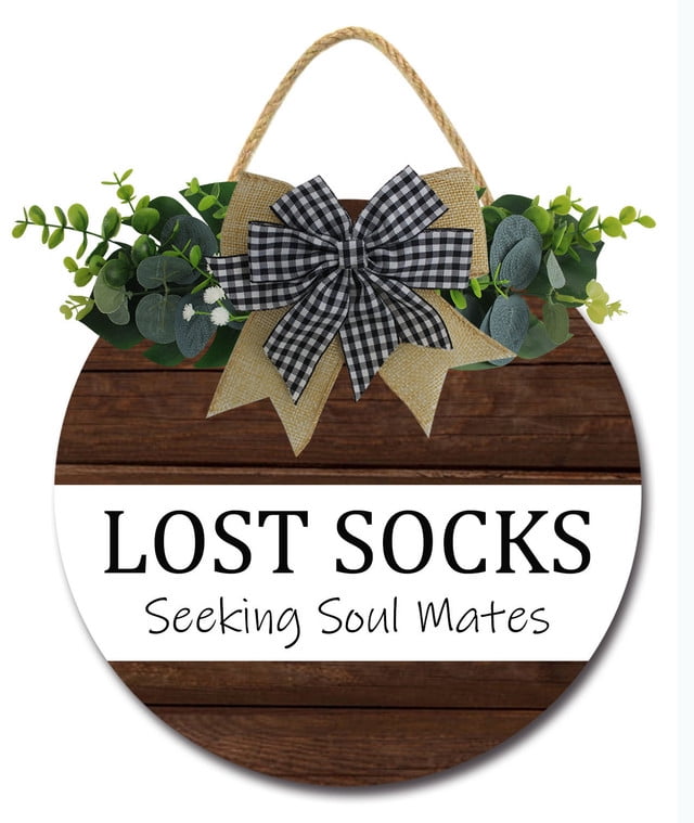 Lost Socks Seeking Soul Wood Hanging Sign with Ribbon Bow and ...