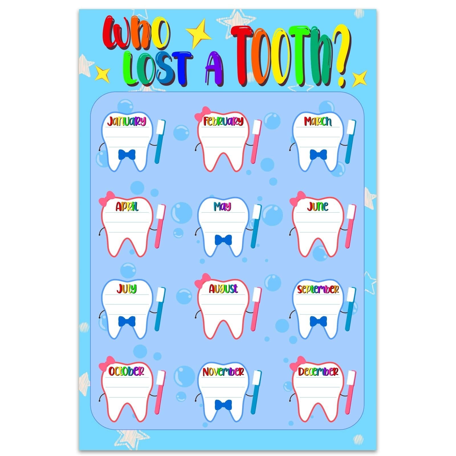 Who Lost a Tooth Chart Classroom Learning Chart for Lost Teeth School ...