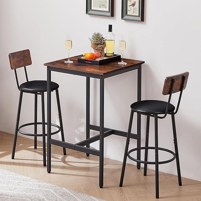 Lostcat Bar Table and Chairs Set, Sqaure Dining Table Set for 2 with PU ...
