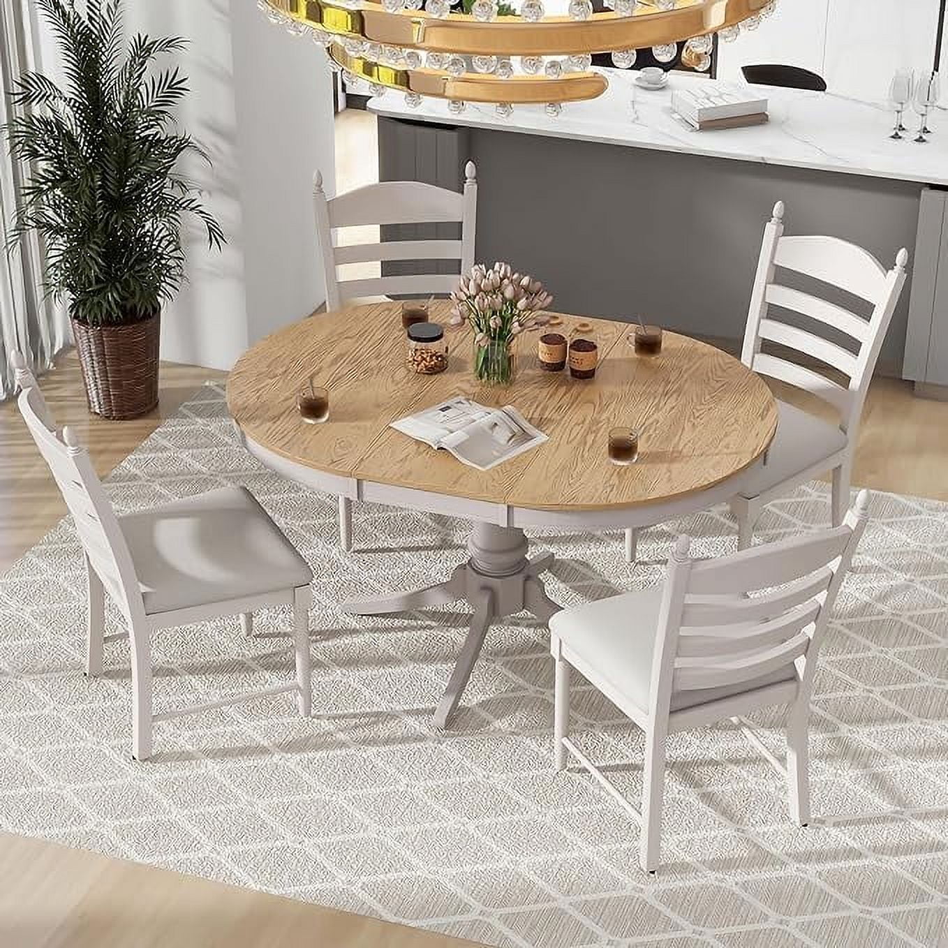 Lostcat Dining Table Set for 4, 5-Piece Round Kitchen Table and Chairs ...