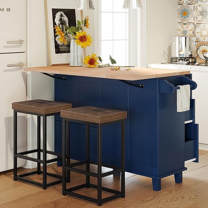 Lostcat Kitchen Island Set with 2 Stools, 3-Piece Dining Table Set with ...