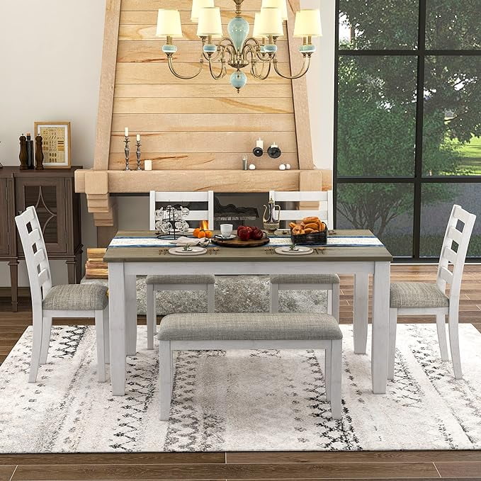 Lostcat Kitchen Table and Chairs for 6, Rustic Style Dining Table Set ...