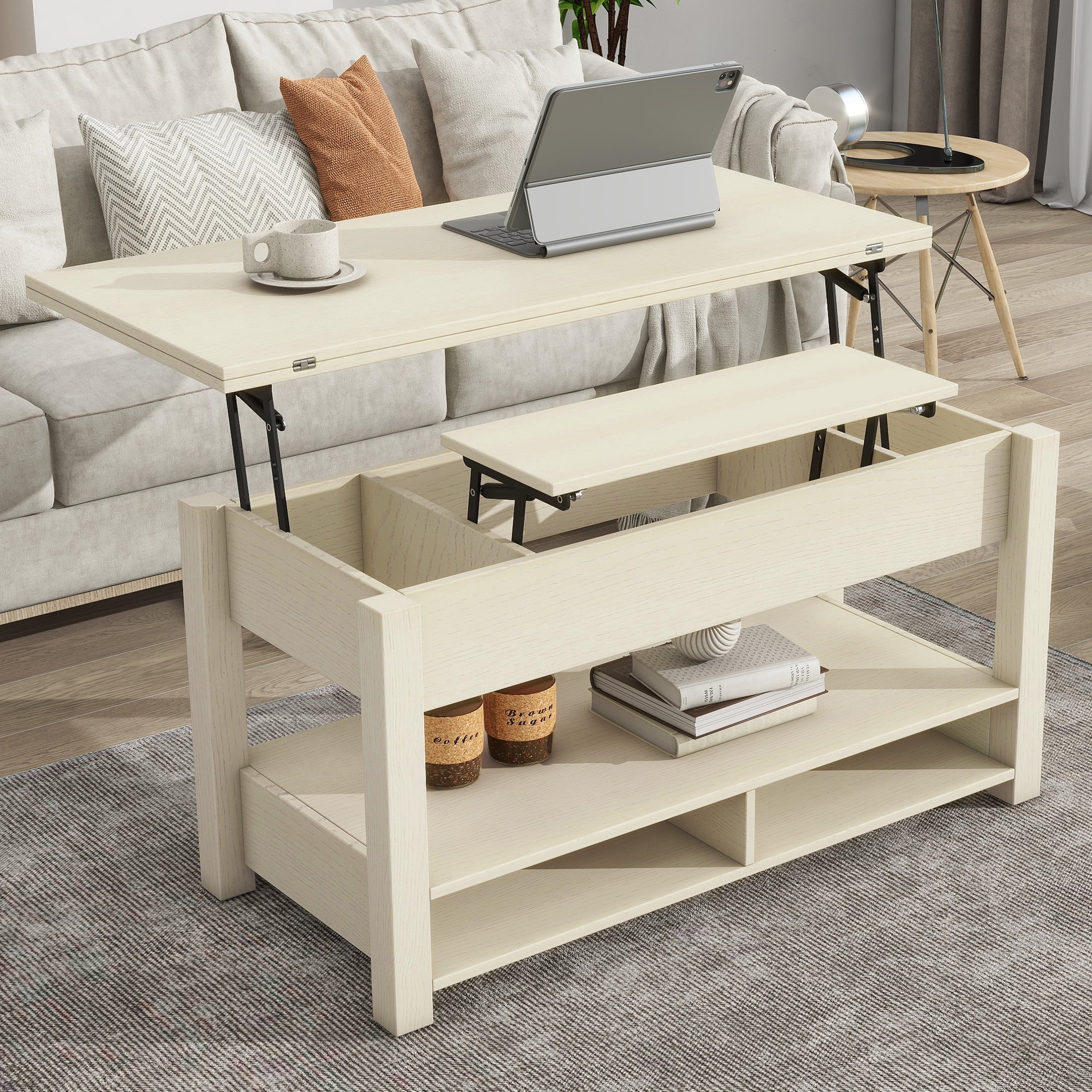 Lostcat Lift Top Coffee Table, 3 in 1 Lift-Top Design Coffee Table with ...