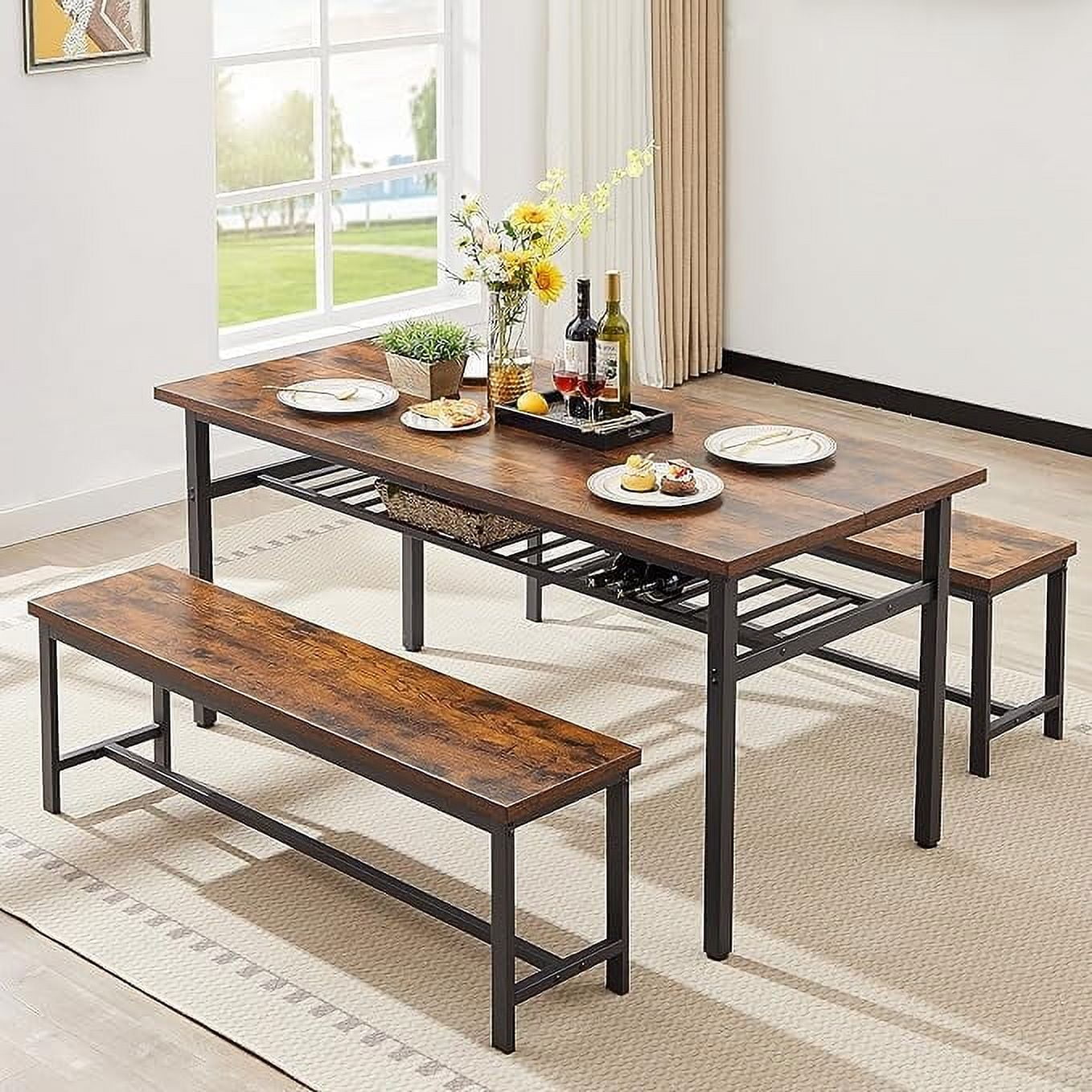 Lostcat Oversized Dining Table Set for 6, 3-Piece Kitchen Table with 2 ...