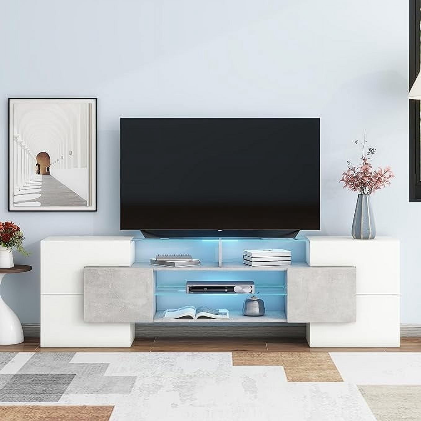 Lostcat TV Stand for TVs Up to 80", Unique Shape TV Console with 2 ...