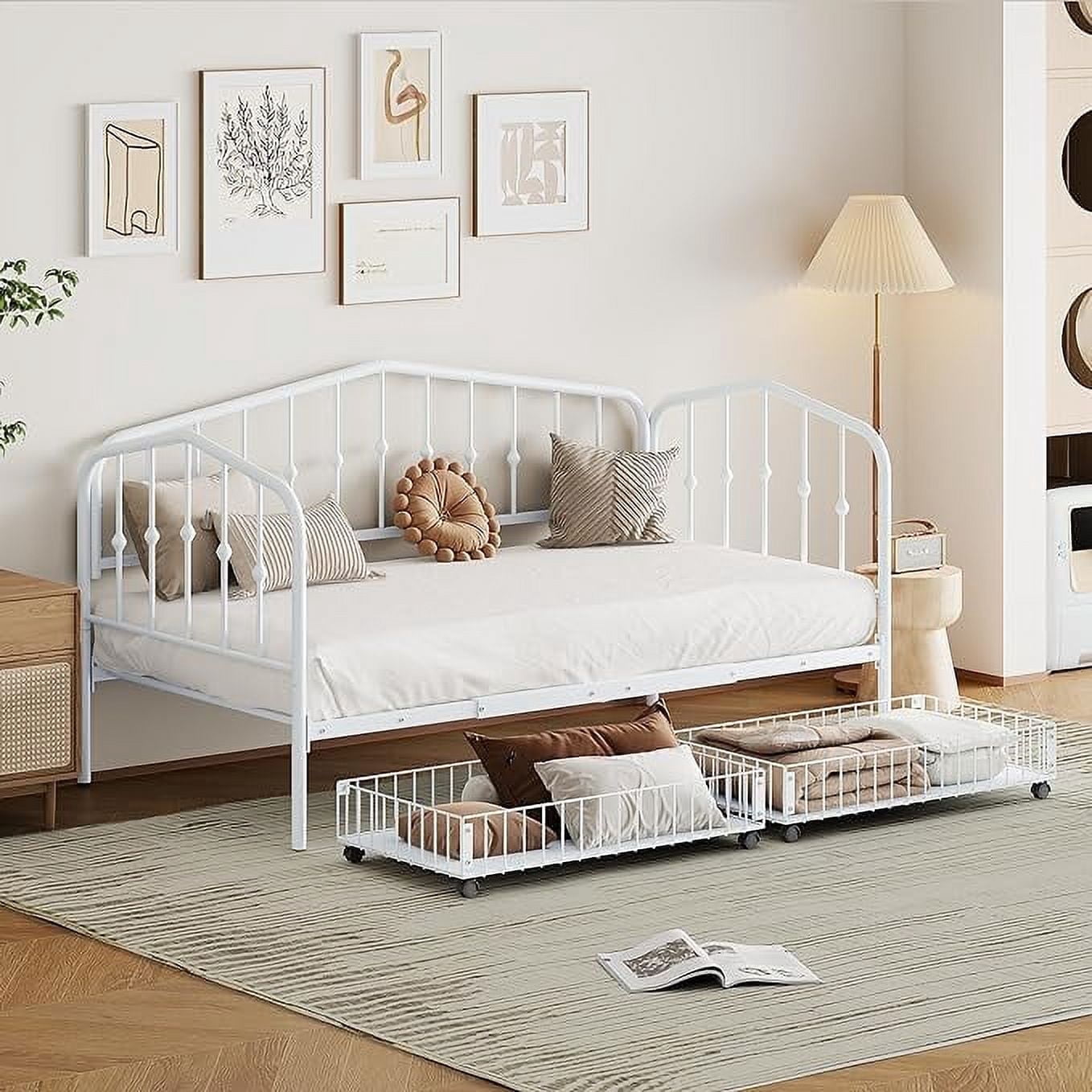 Lostcat Twin Daybed with Storage, Metal Day Bed with 2 Drawers for ...