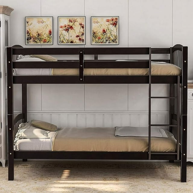 Lostcat Twin Over Twin Bunk Bed, Pine Wood Bunk Bed Frame, Twin Bunk ...