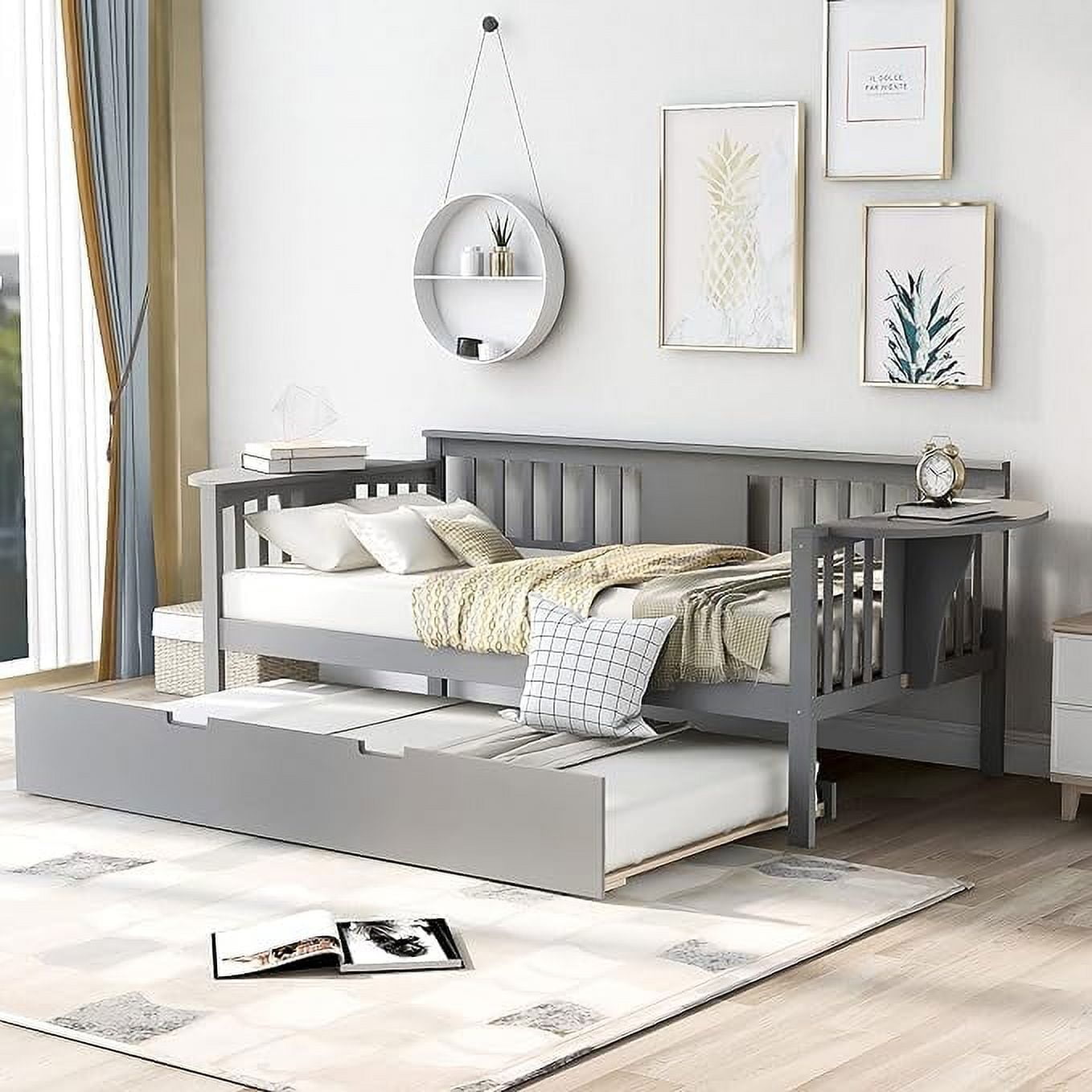 Lostcat Twin Size Daybed with Trundle,Twin Wood Daybed Bed Frame,Wood ...