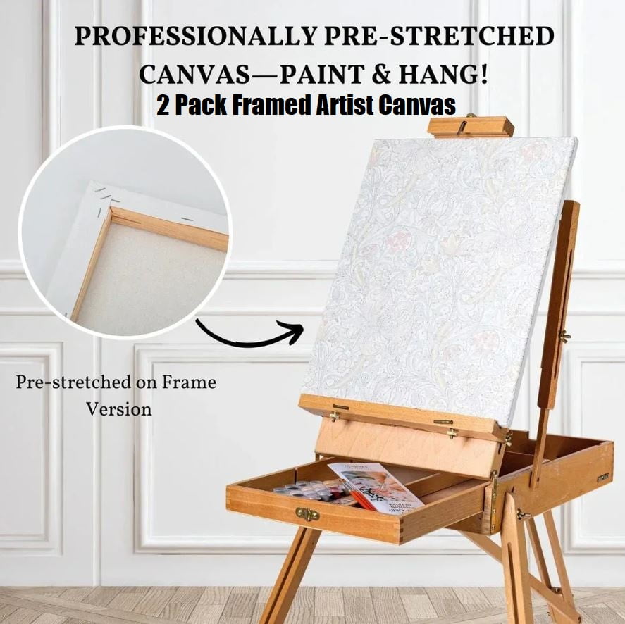 Canvases For Painting, 2-Pack 9x16" Framed Pre-Stretched Canvas Double ...