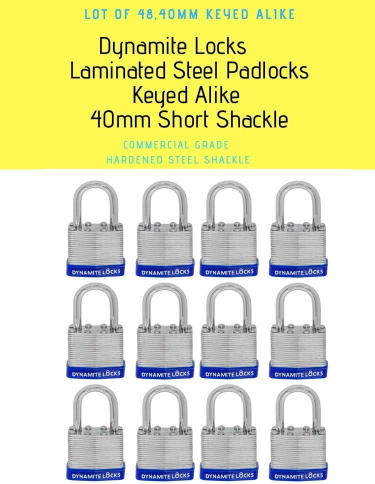 Lot of 48, Dynamite Lock Premium Padlock Set Keyed Alike Laminated ...